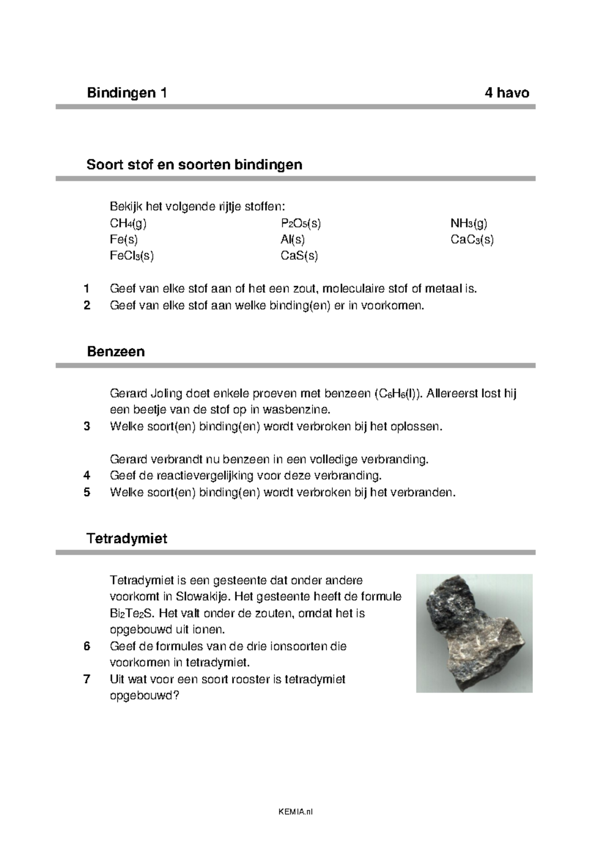 Bindingen en Soorten Stof: KEMIA 1 4 Havo Lesnotities en Oefeningen - Studeersnel