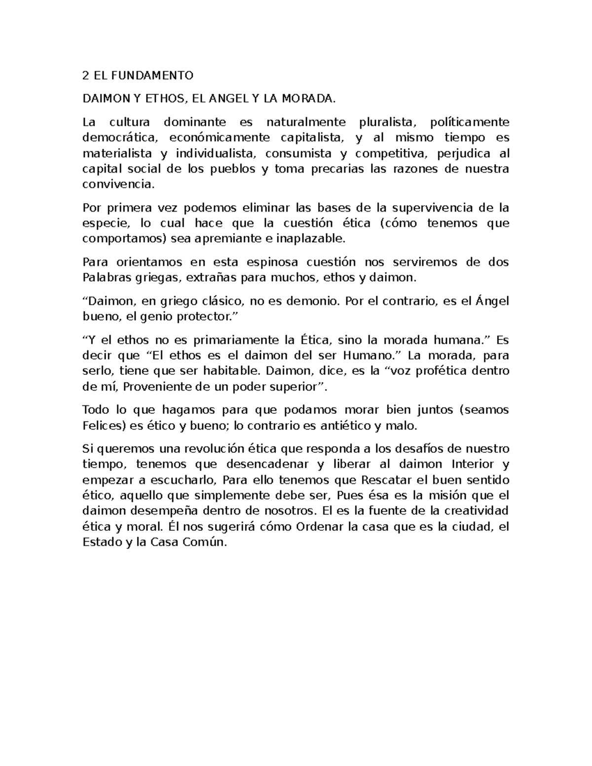 Fundamento Daimon y Ethos: Ética y Moral en la Sociedad Actual - Studocu