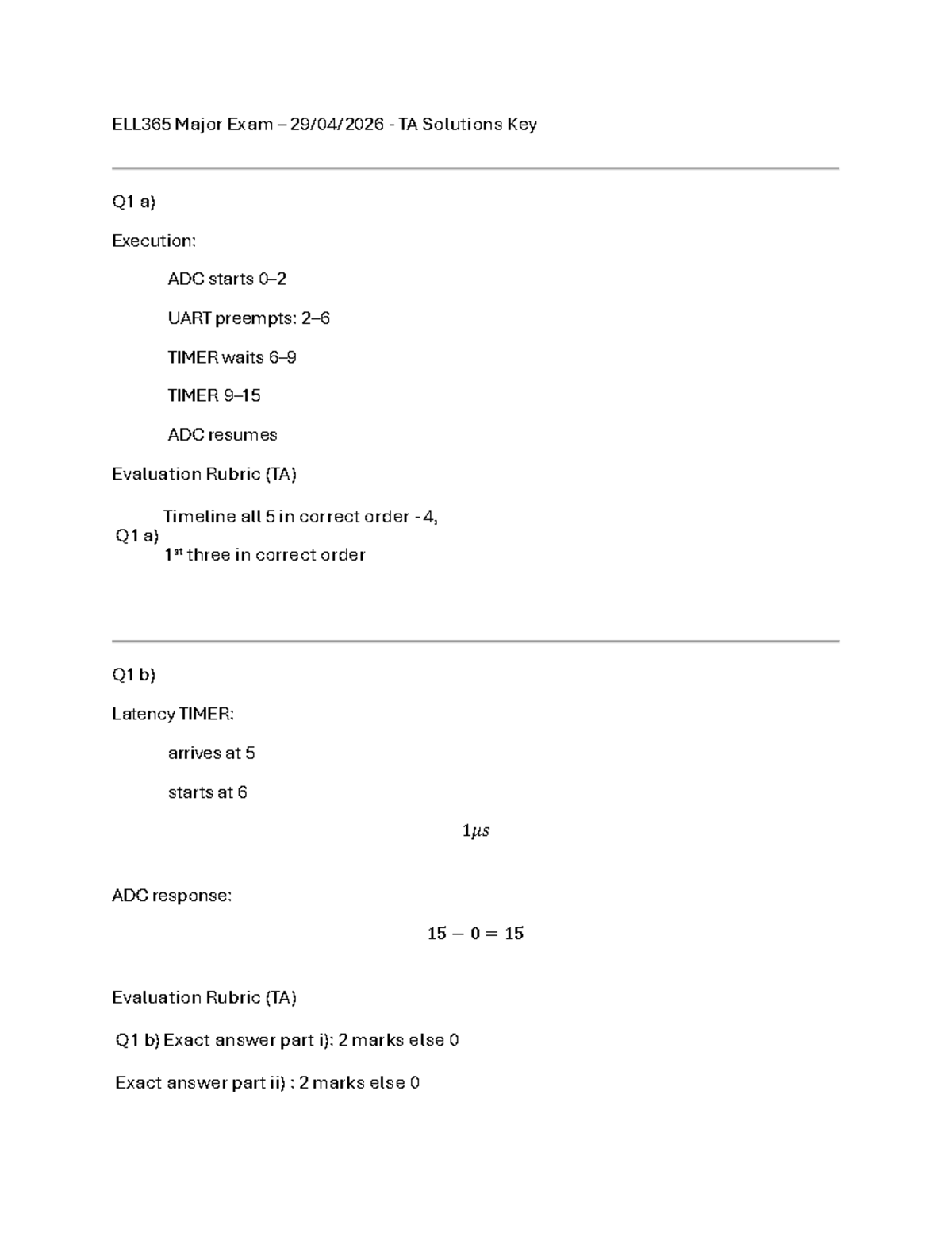 ELL365 Endterm Exam Solutions for Major Topics in Embedded Systems ...