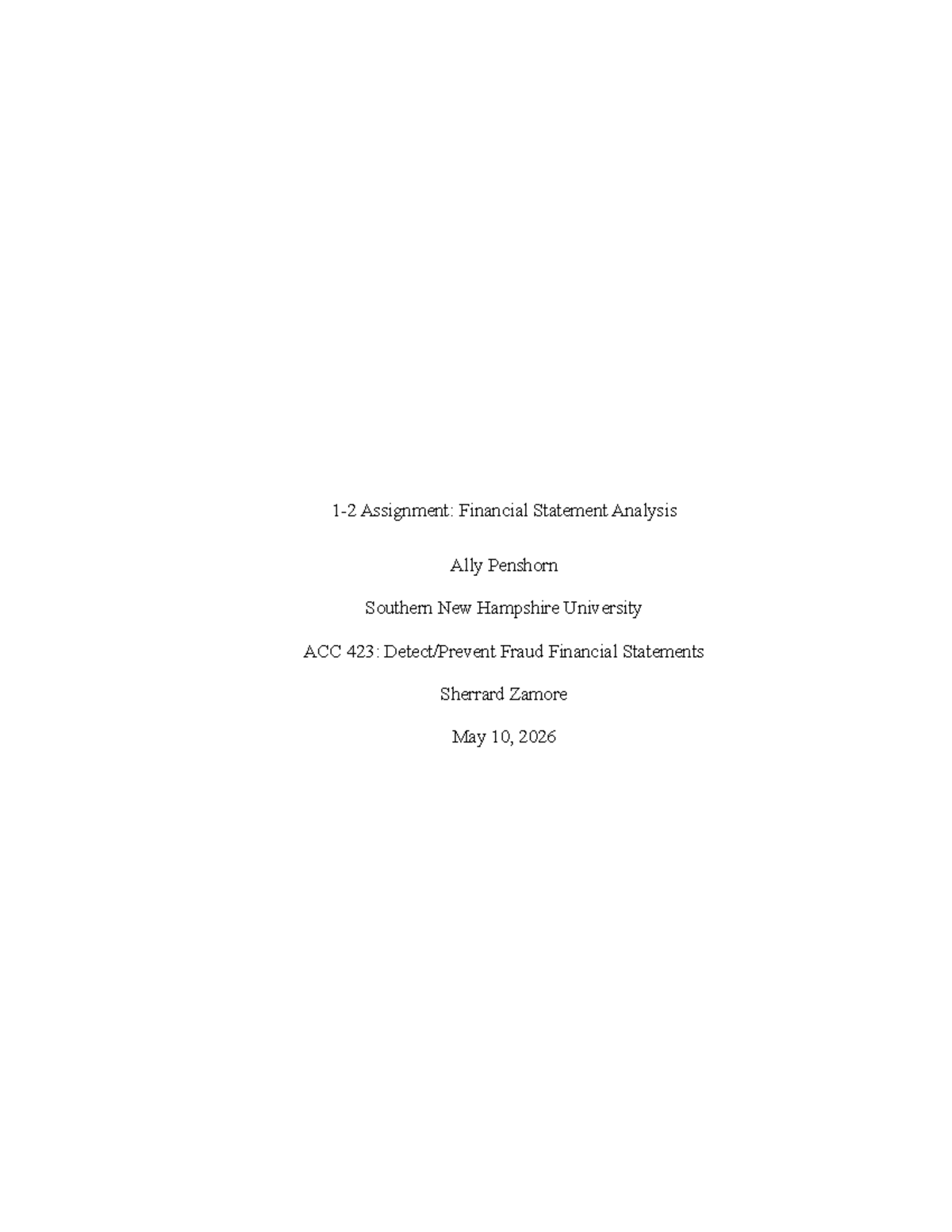 ACC 423: Financial Statement Analysis Assignment on Fraud Detection ...