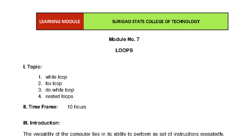 ITE 112 Module 7: Understanding Loops in C Programming - Studocu