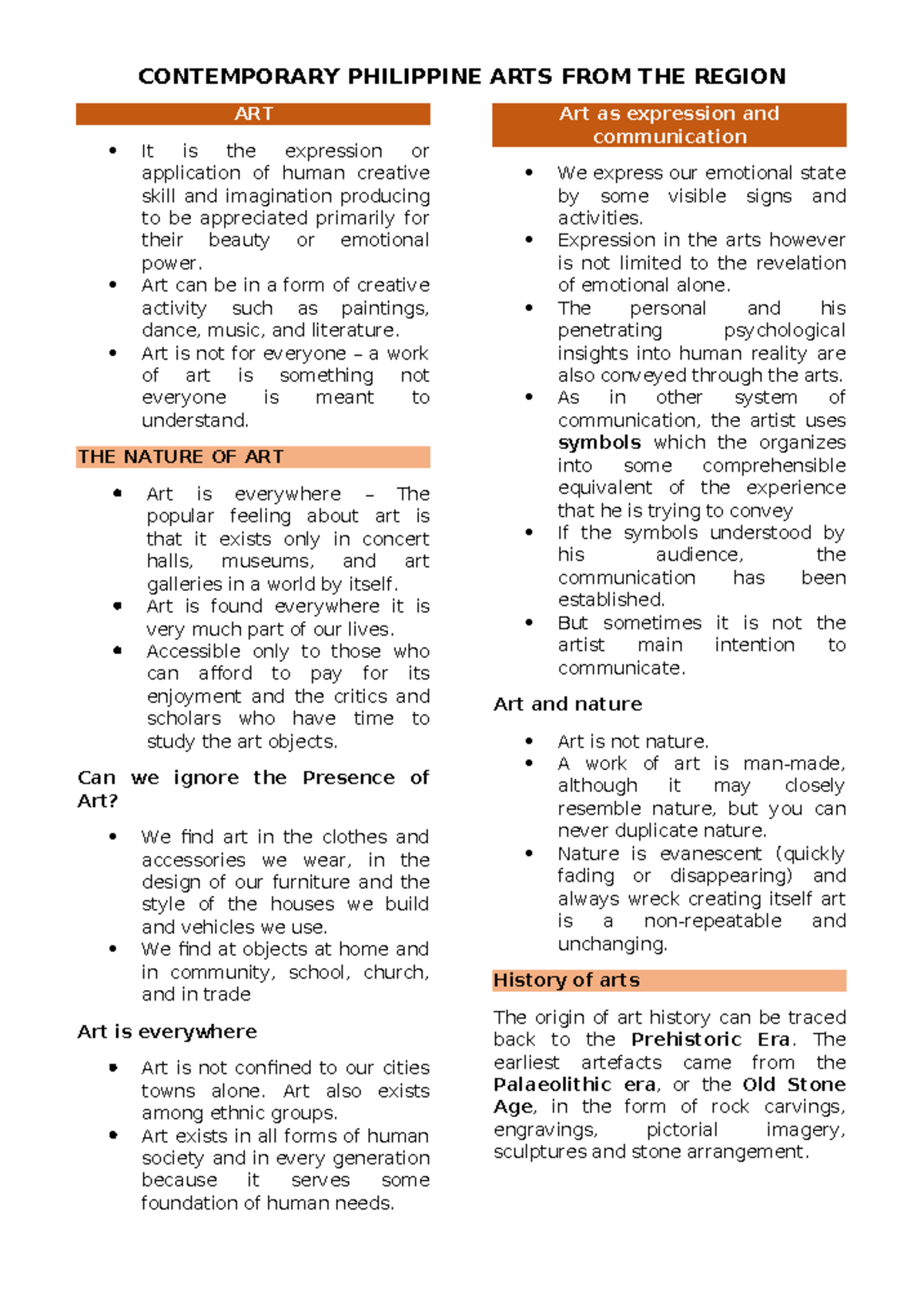 CPAR Review Notes: Understanding Art and Its Forms - Studocu