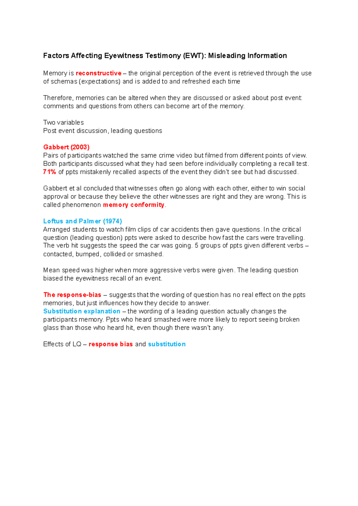 Misleading information - Factors Affecting Eyewitness Testimony (EWT ...