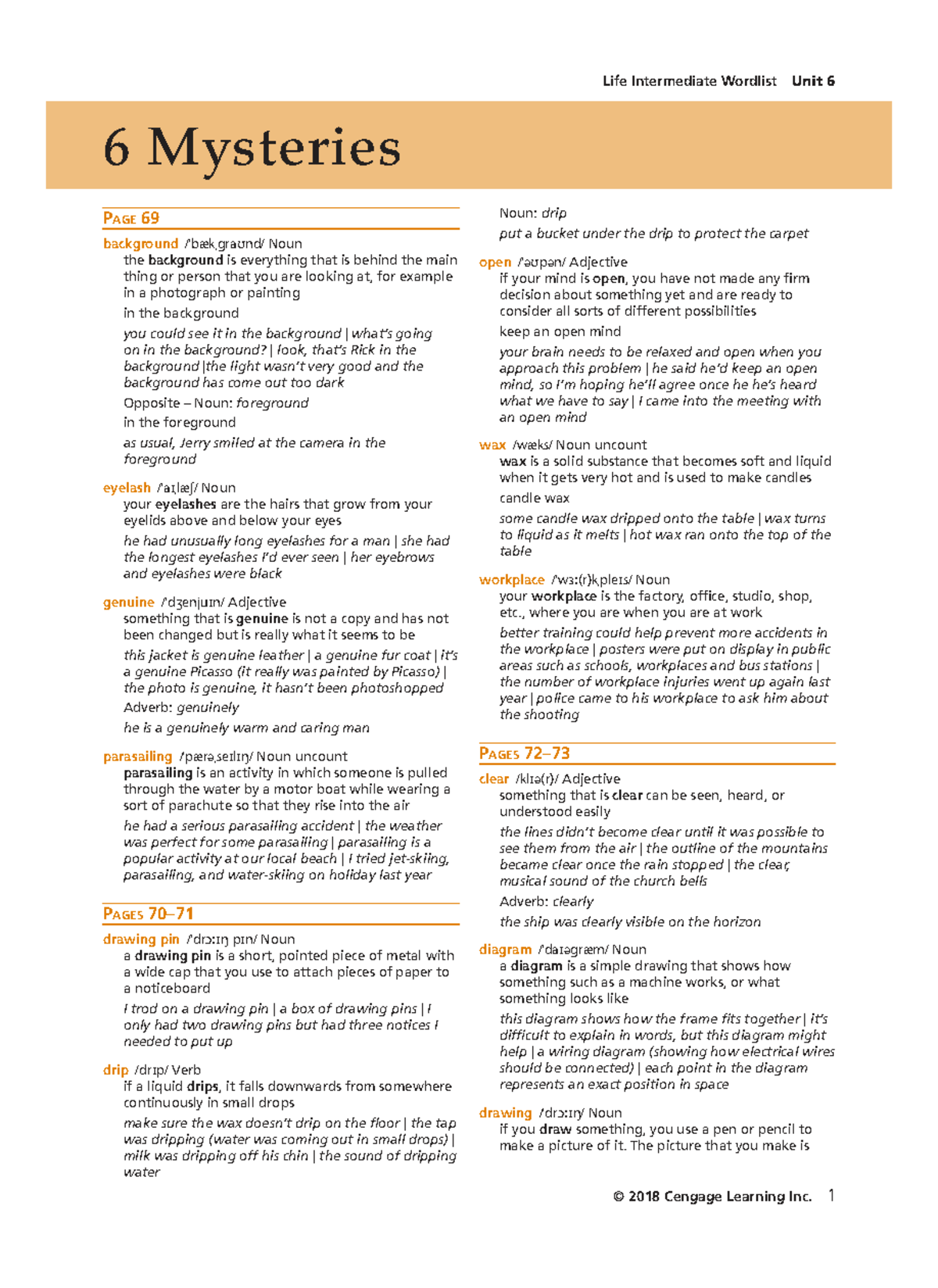 Life Intermediate Wordlist: Unit 6 Mysteries and Vocabulary - Studocu