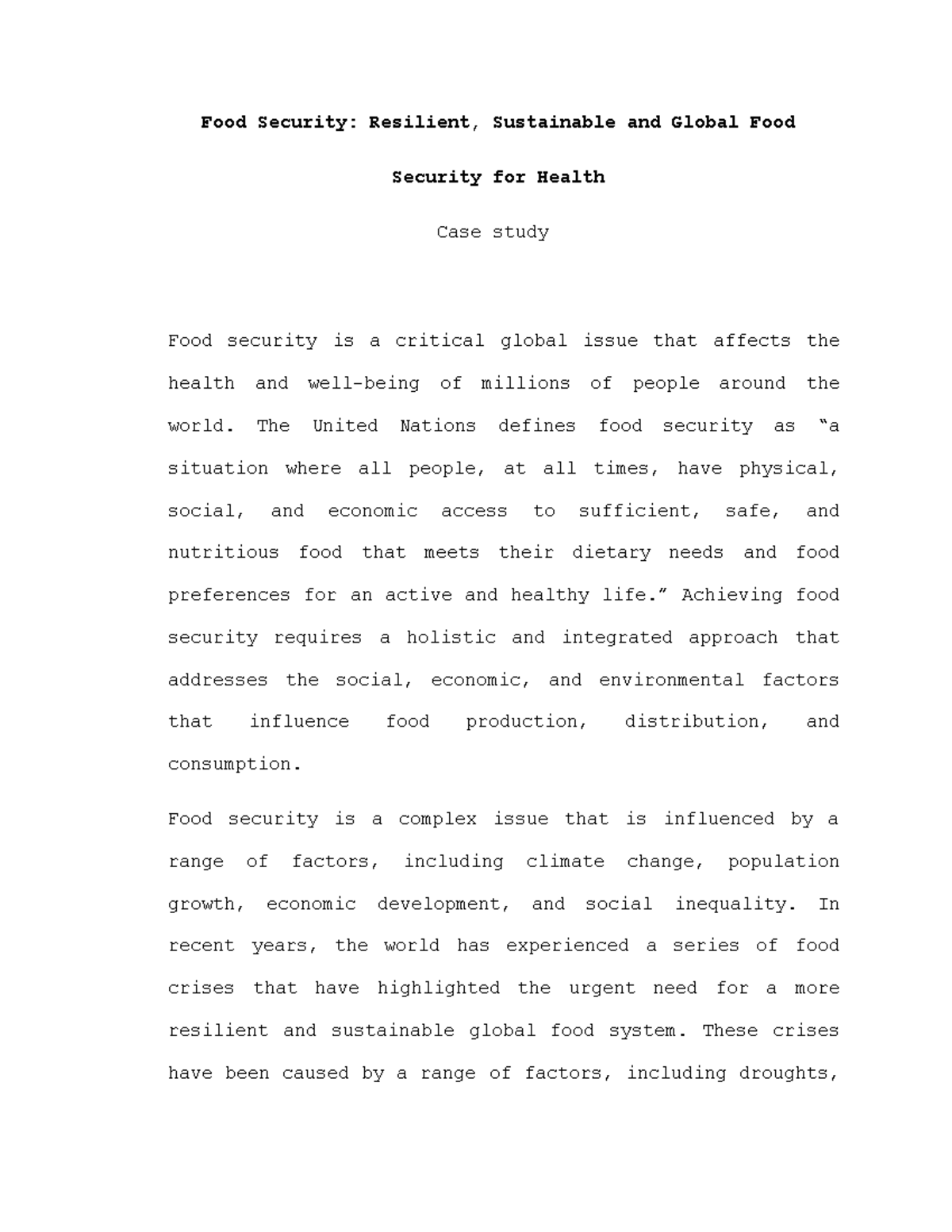 JP PR1 - Food Security Case Study: Global Challenges & Solutions - Studocu