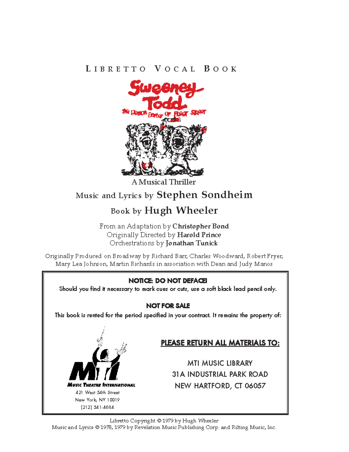 Sweeney Todd Libretto Perusal 2010 - Musical Thriller - Studocu