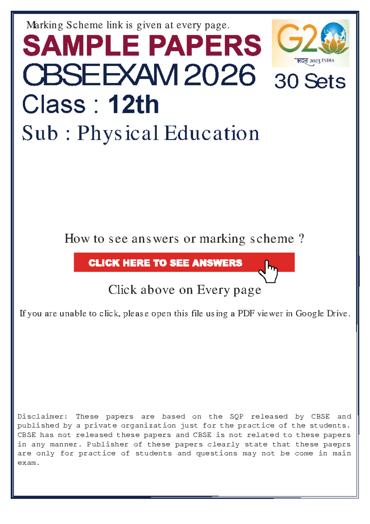 CBSE Class 12 Physical Education Sample Papers - 2026 (30 Sets) - Studocu
