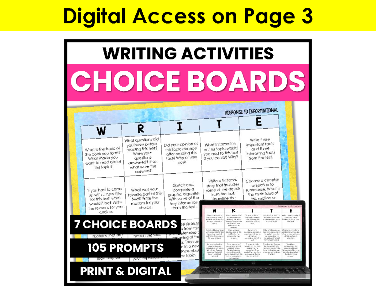 Writing Choice Boards & Digital Menus: 105 Prompts for Grades - Studocu