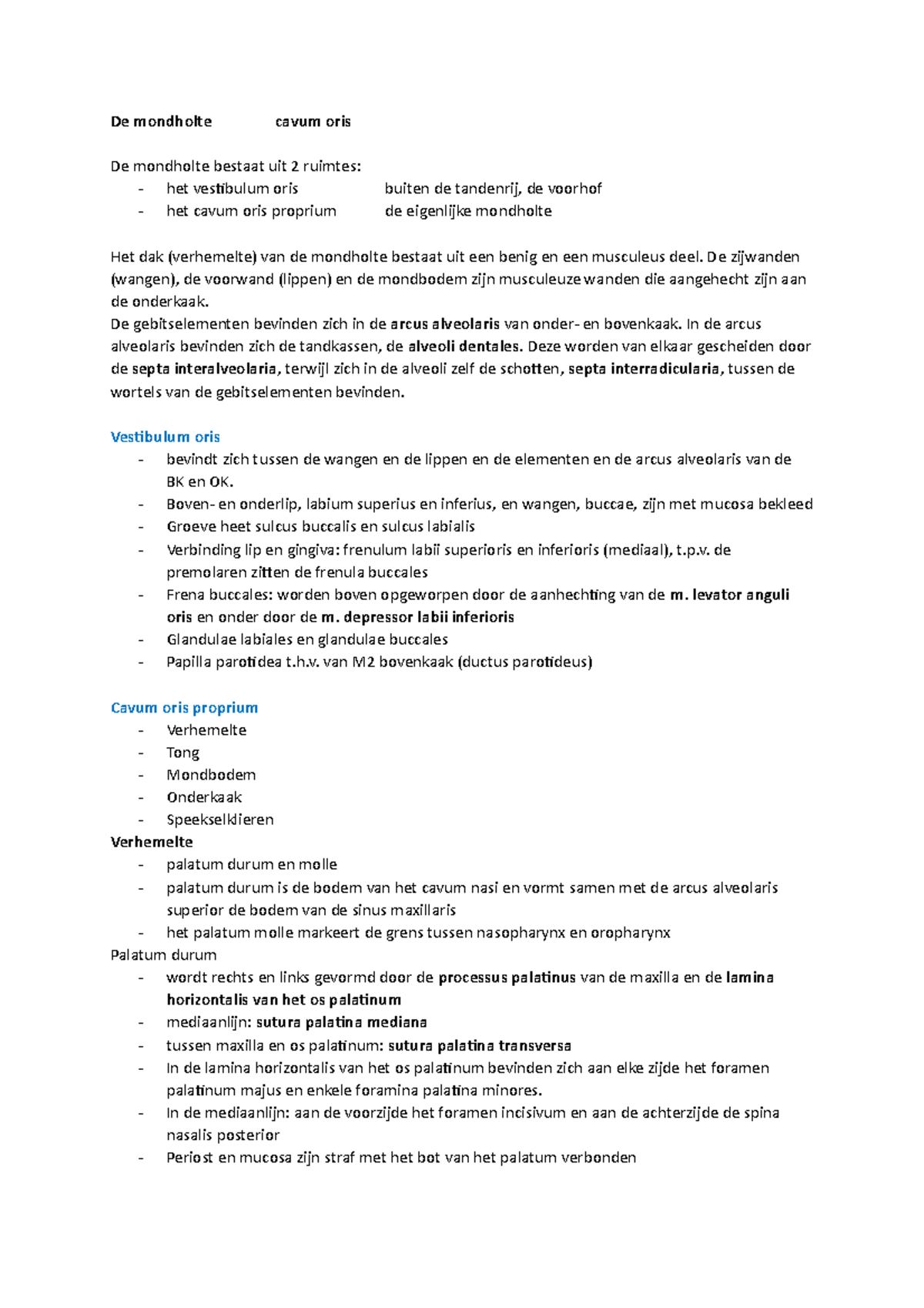 Anatomie van de Mondholte (CAVM101) - Structuur en Functies - Studeersnel