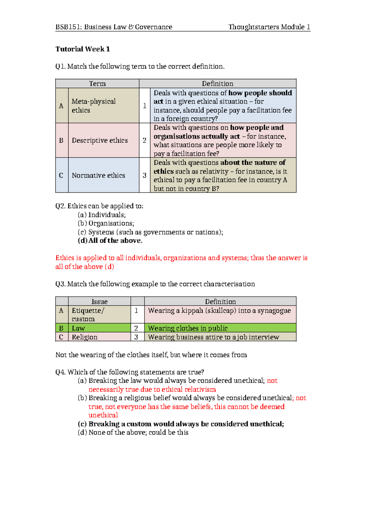 BSB151: Business Law Governance Thoughtstarters Module 1 Tutorial ...