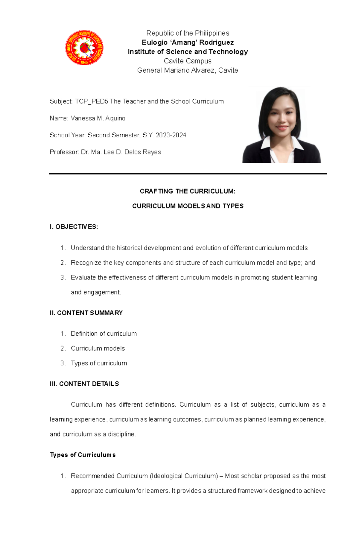 TCP_PED5: Crafting Curriculum Models and Types for Effective Learning ...