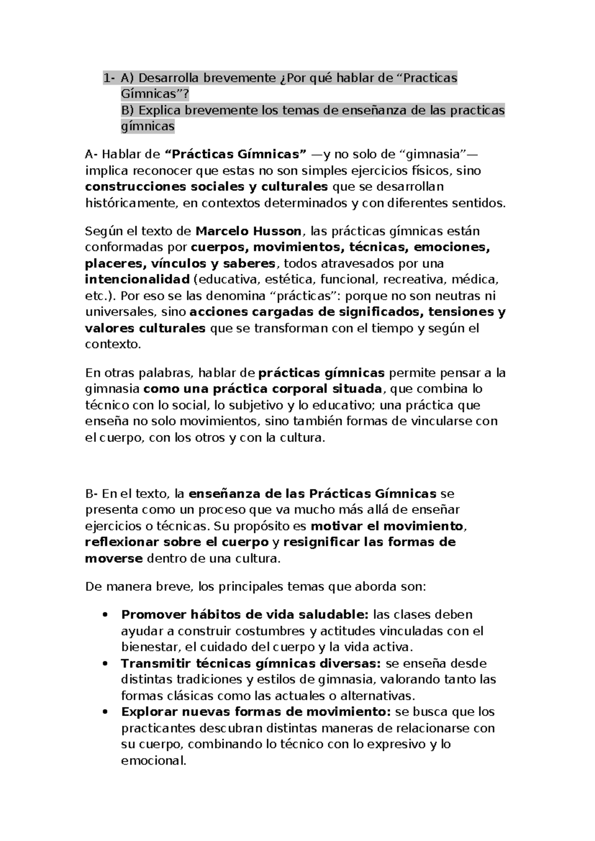 Repaso de Prácticas Gímnicas - Curso 2 - Husson - Studocu