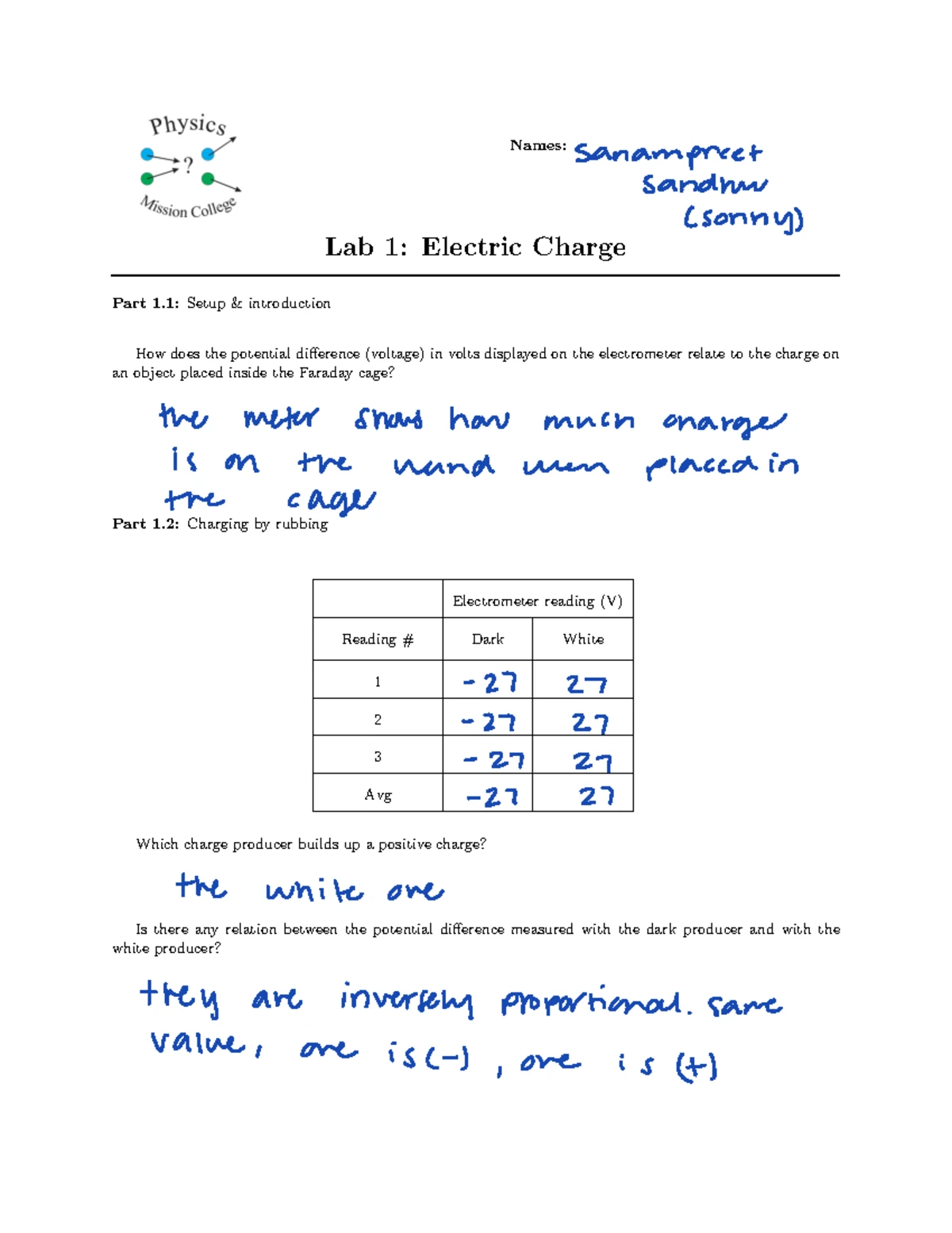 Lab #2 - Electric Fields & Electric Potential - Lab 2: Electric Fields ...