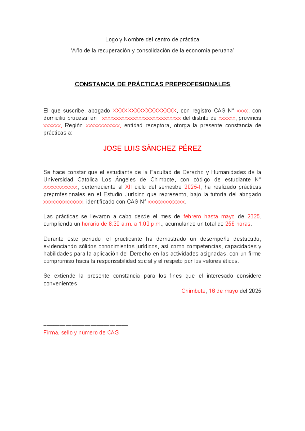 Modelo de Constancia de Práctica Preprofesional - PLAN 19 - Studocu