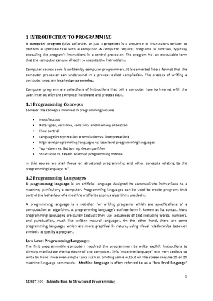 Intro To Programming - Lecture notes 1 - 1 1 INTRODUCTION TO ...