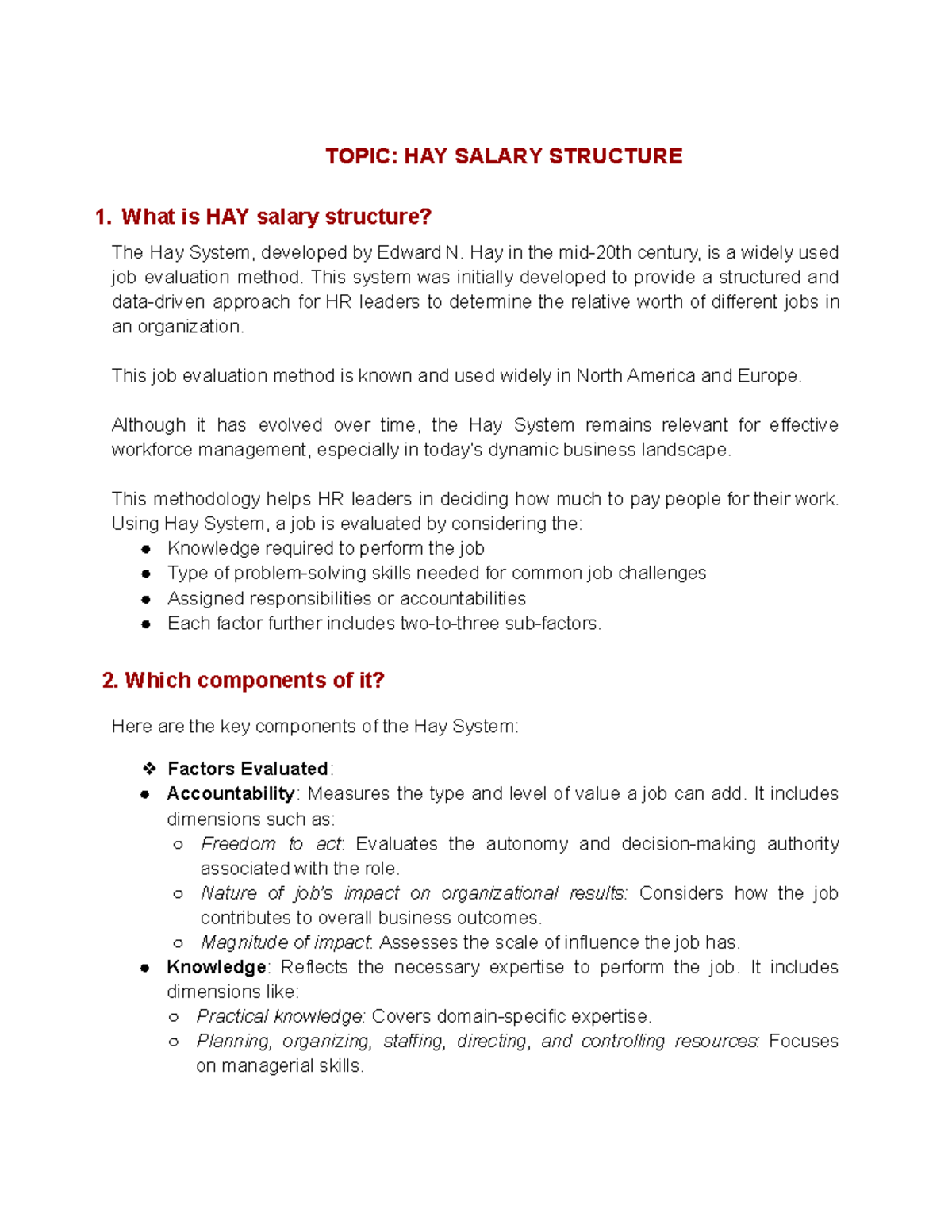 HAY Salary Structure: Overview, Components, Pros, and Cons - Studocu