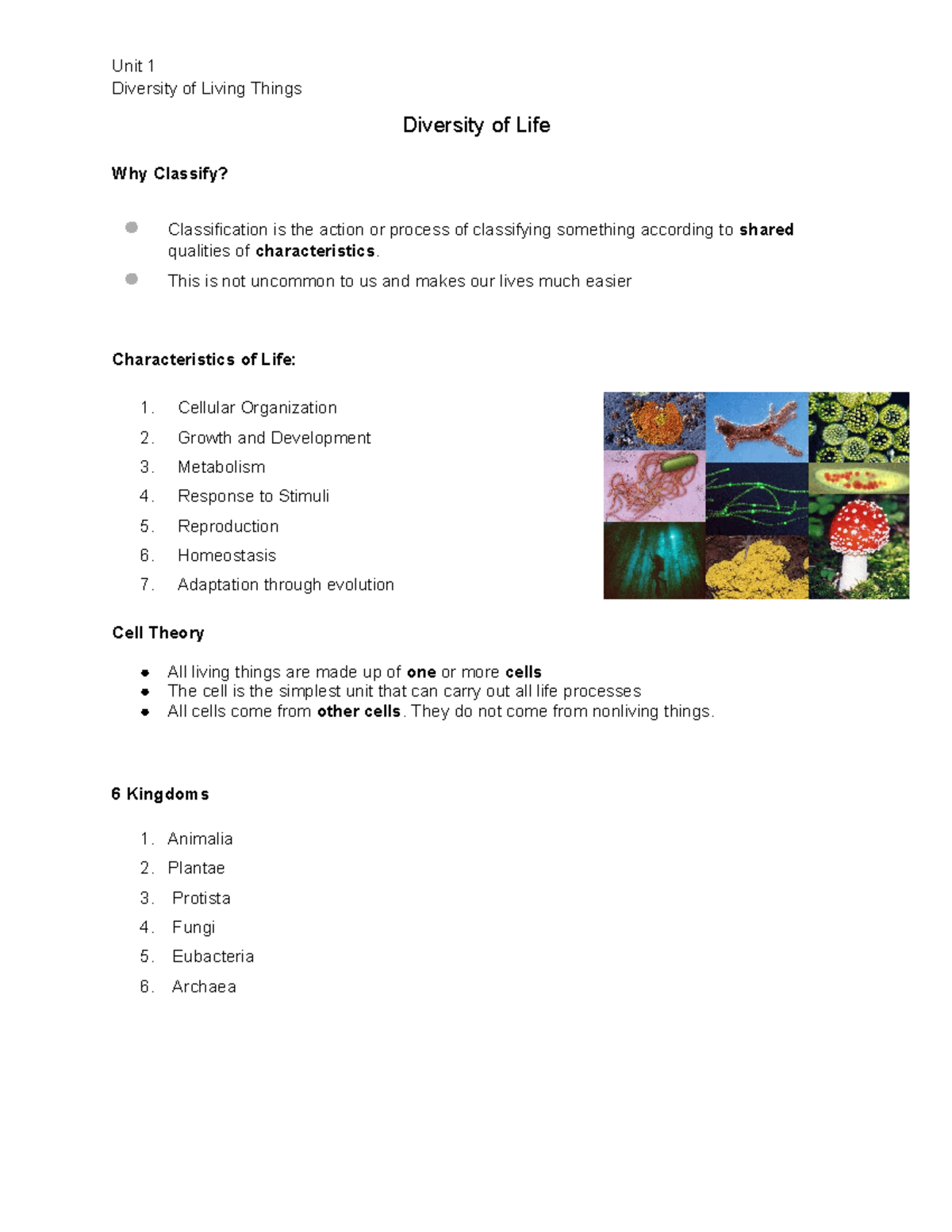 Diversity of Living Things: Classification and Taxonomy Overview - Unit ...