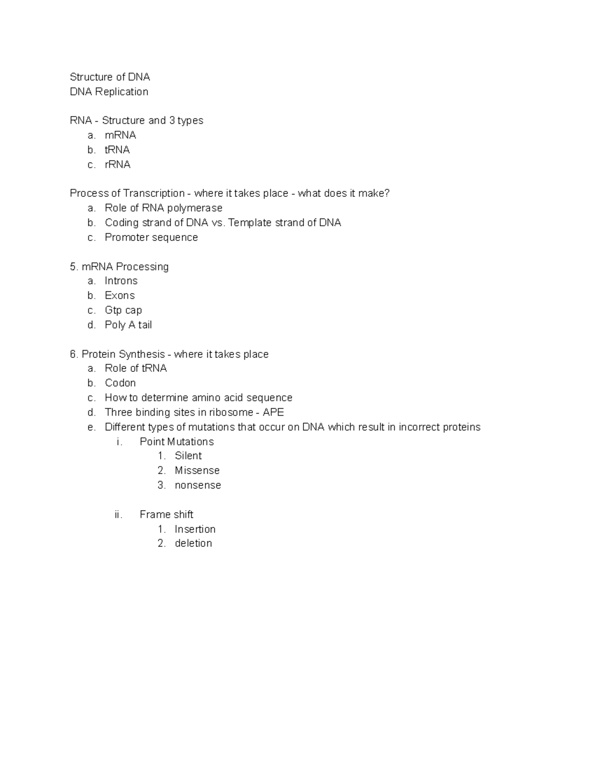 DNA Replication & Transcription/Translation Review Sheet - Studocu