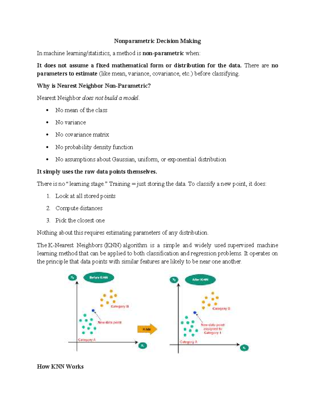 KNN - Nonparametric Decision Making in Machine Learning - Studocu