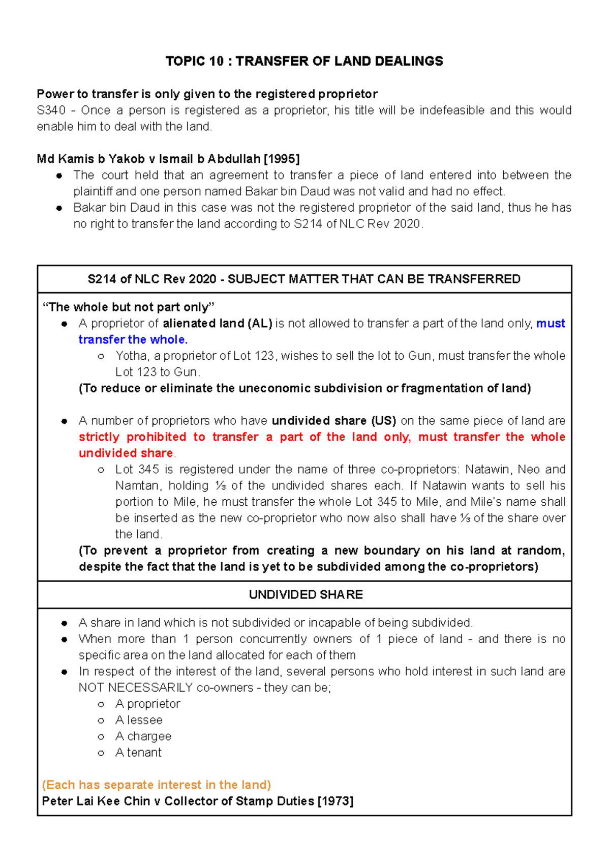 Topic 10 Transfer OF LAND Dealings - TOPIC 10 : TRANSFER OF LAND ...