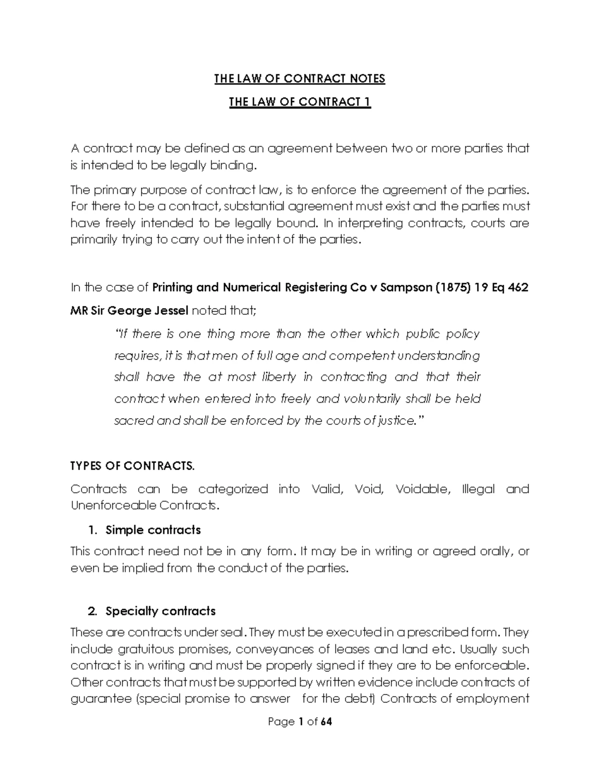 LAW OF SALE OF Goods Notes - LAW OF SALE OF GOODS Law applicable: The ...