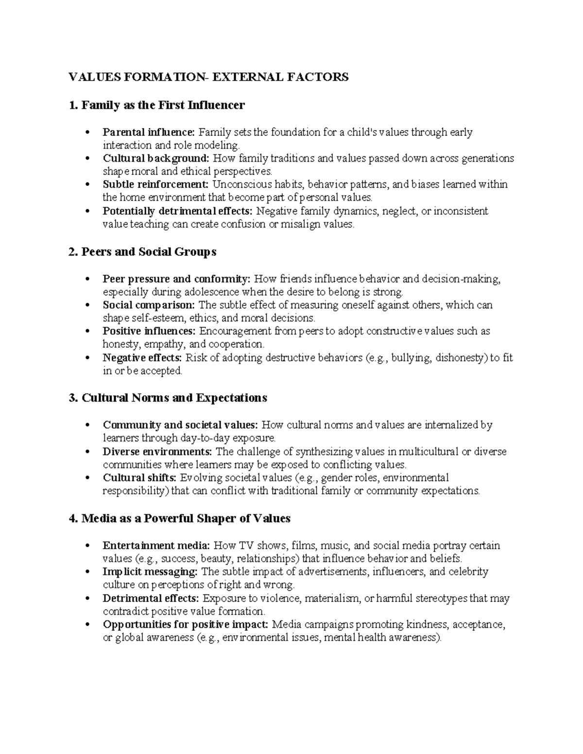 Values Formation External Factors - VALUES FORMATION- EXTERNAL FACTORS ...
