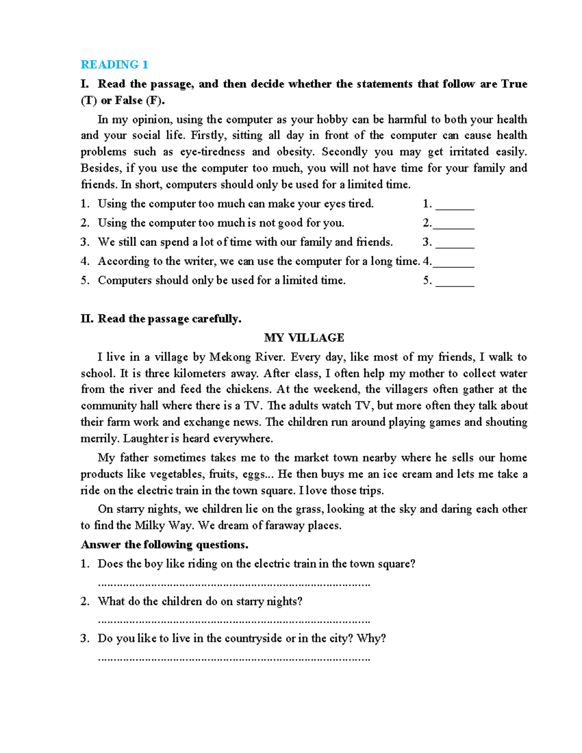 Reading 1 - Passage Comprehension and True/False Statements - Studocu