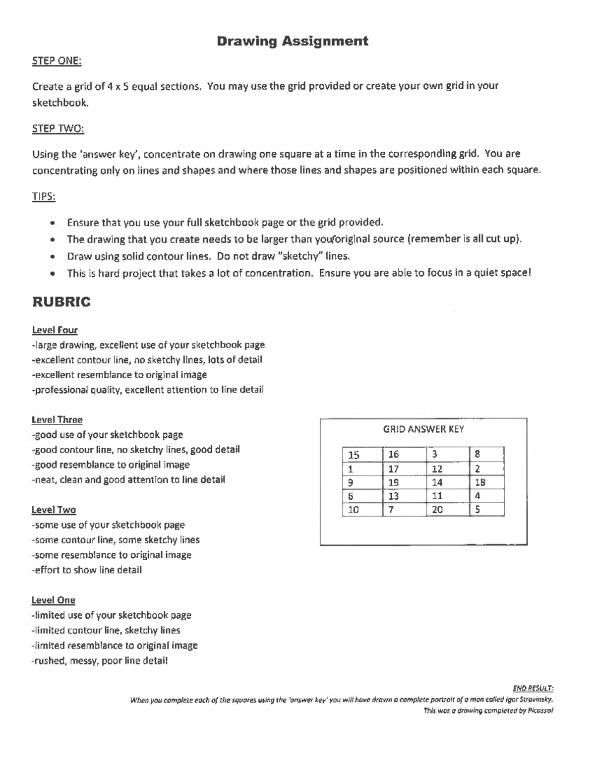 Drawing Assignment: Grid Technique for Portrait of Igor Stravinsky ...