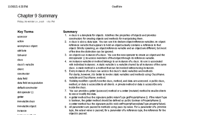 Java OOP Concepts (CS101): Chapter 9 Summary & Key Terms - Studocu