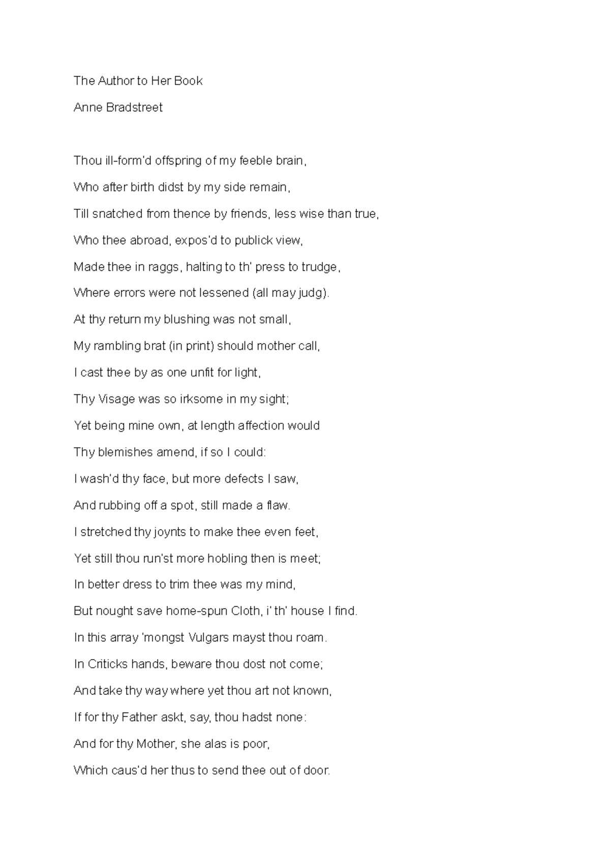 The Author to Her Book (1678) - Analysis & Summary of Bradstreet's Poem ...