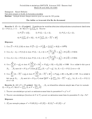 [Solved] Exemple des exercices de probabilit et statistique ...