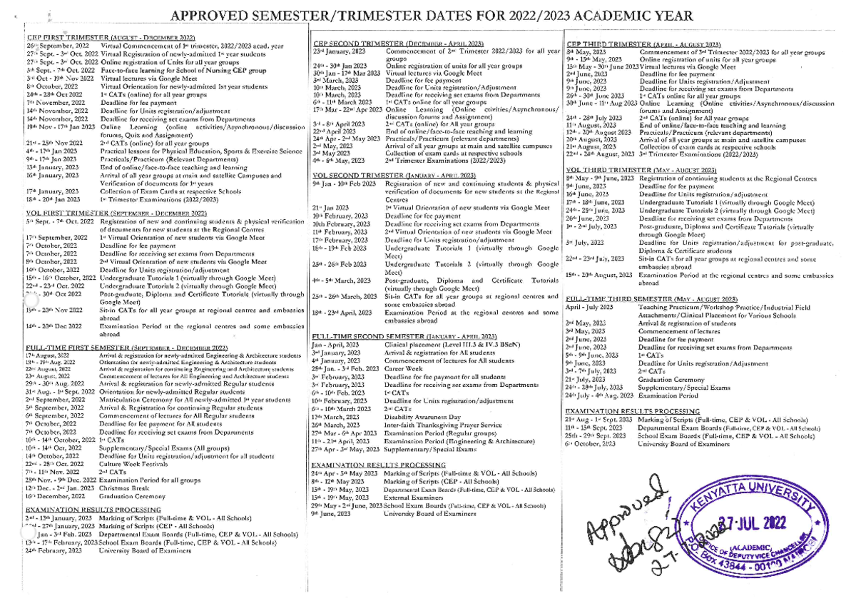 Approved Semester Dates for the 2022-2023 Academic Year - Studocu