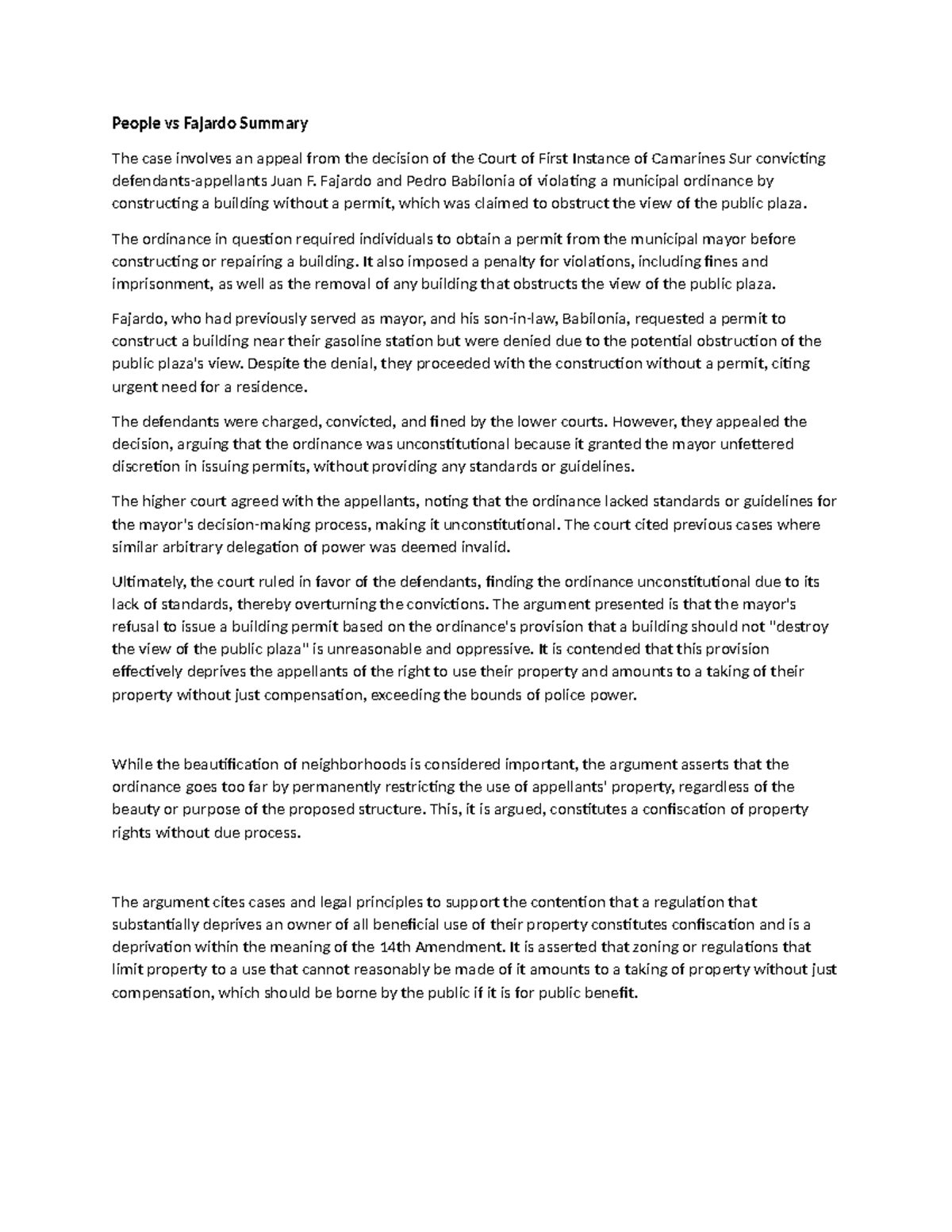 Summary of Case: People v. Fajardo - Unconstitutional Ordinance Ruling ...