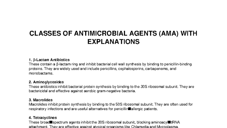 AMA: Classes of Antimicrobial Agents Explained - Studocu