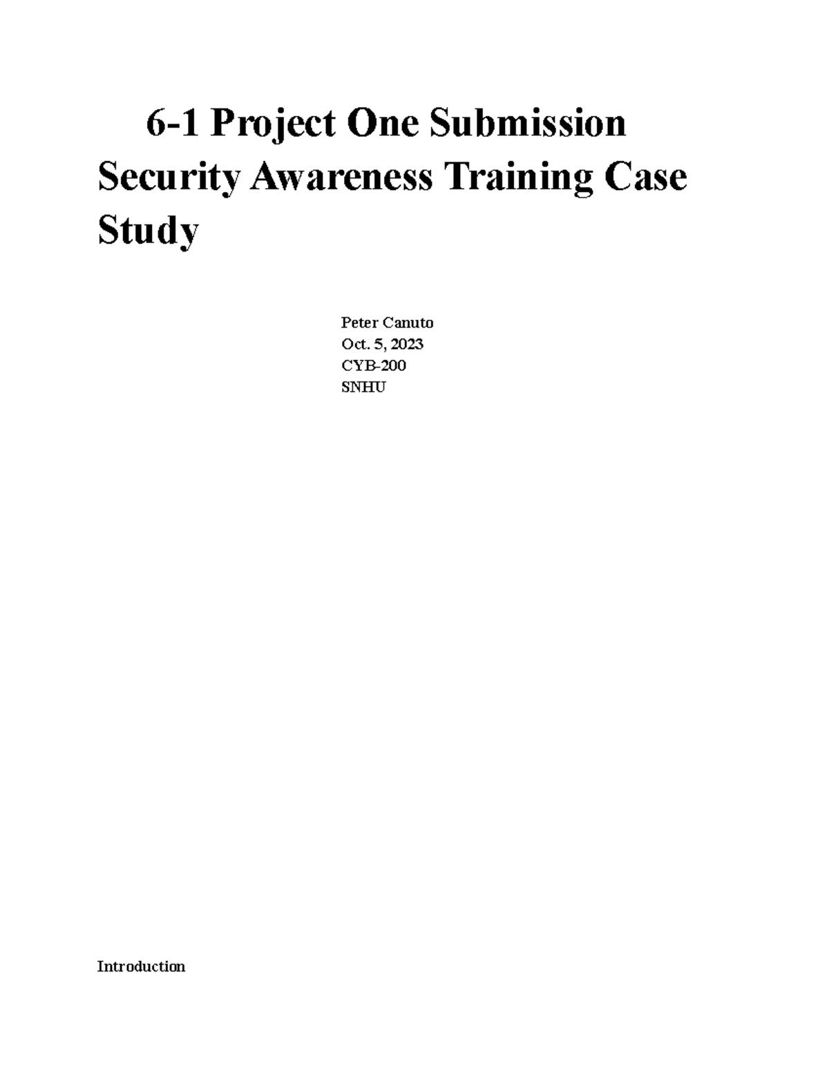 CYB 200 6-1 Project One: Security Awareness Training Analysis - Studocu
