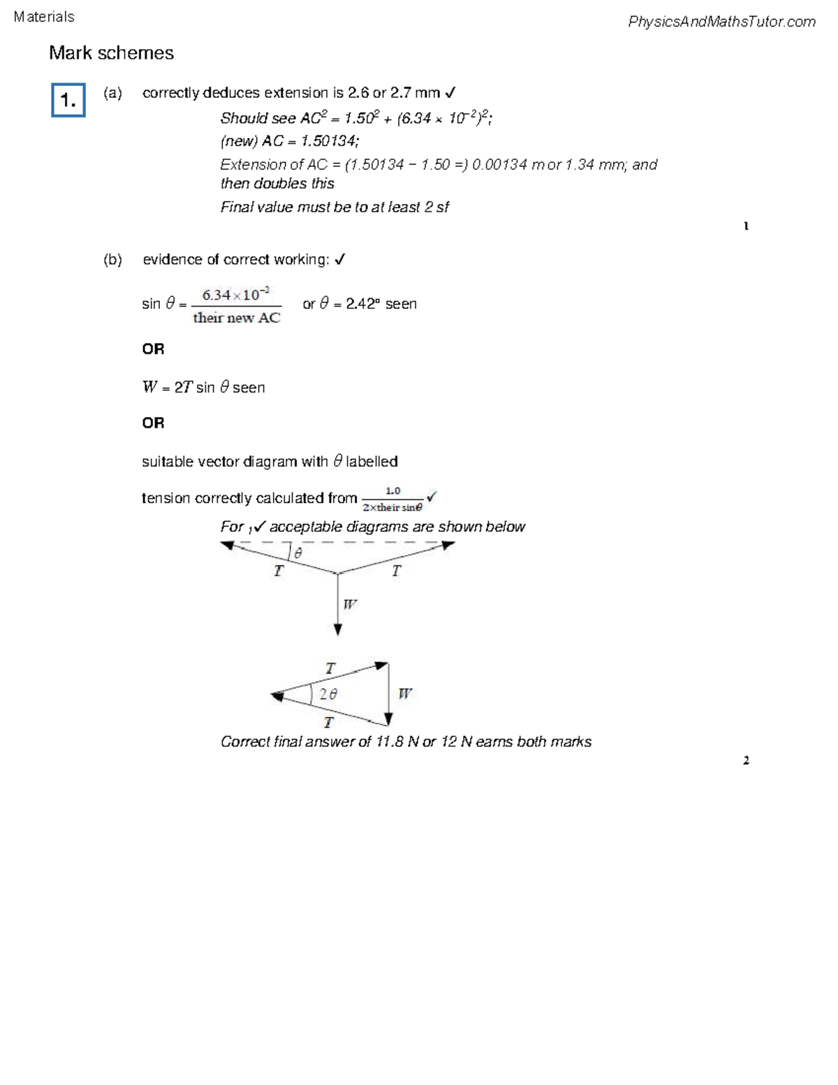 Materials Physics MS - Mark Schemes and Solutions for Exam Questions ...