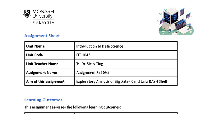 FIT 1043 Assignment 3: Exploratory Analysis of Big R & Unix BASH - Studocu