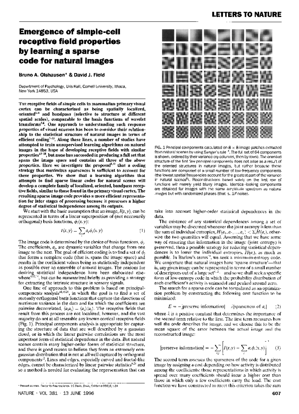 Emergence of simple-cell receptive field properties by learning a ...