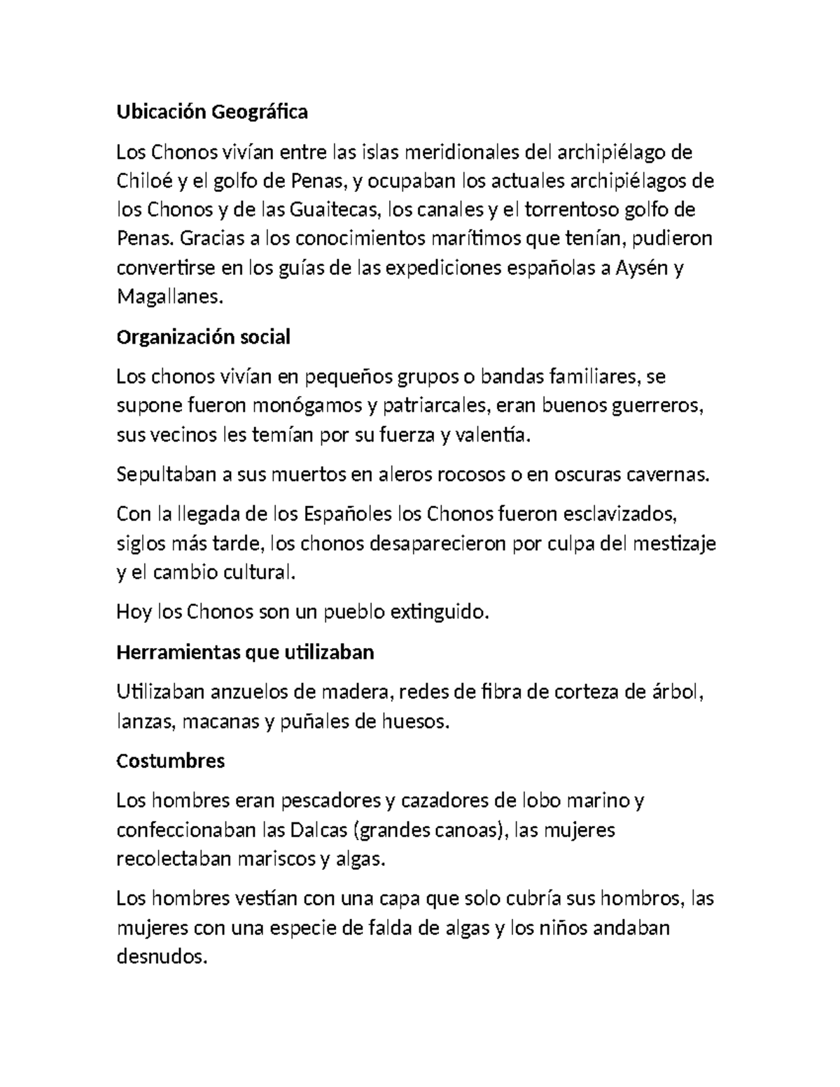 Investigación sobre los Chonos: Cultura, Sociedad y Extinción - Studocu