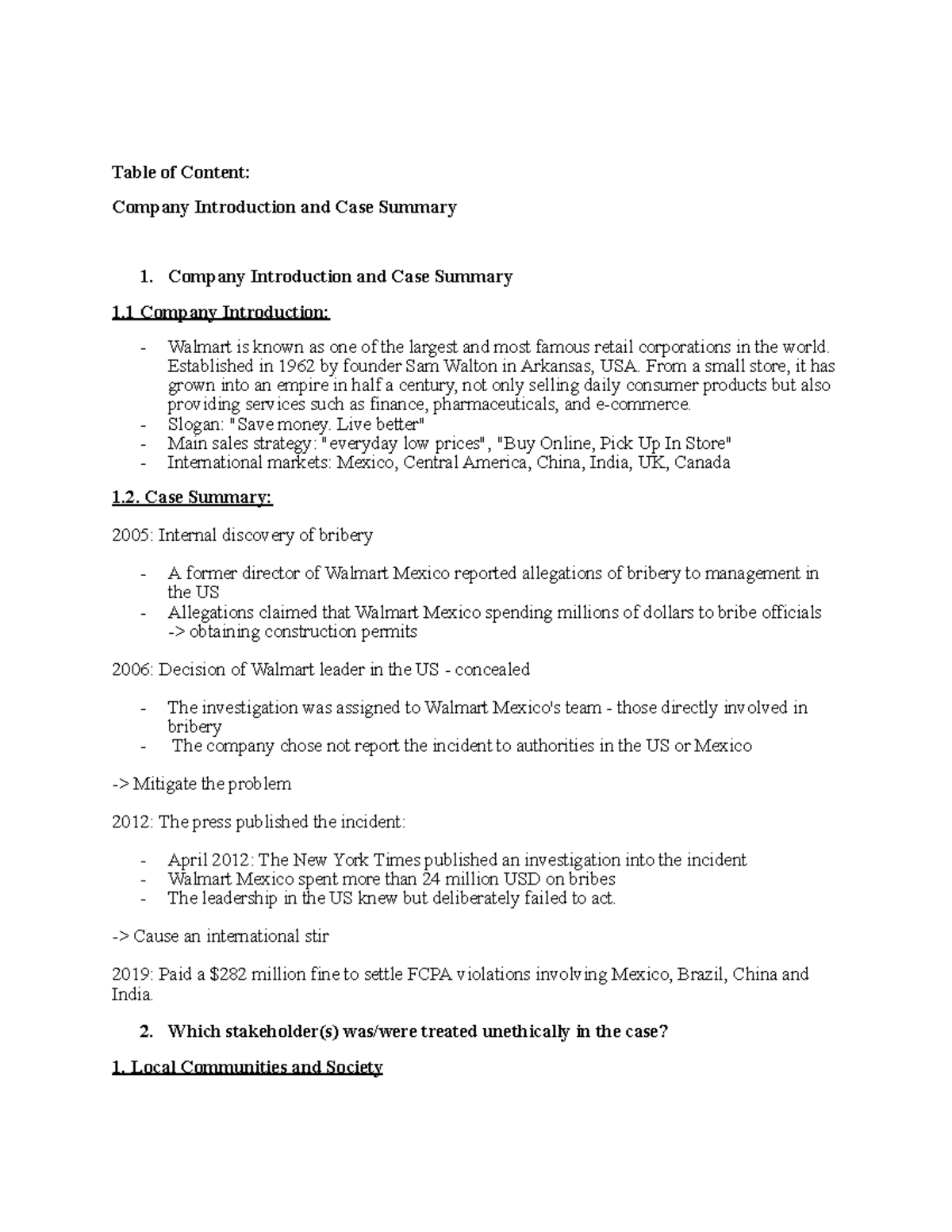Ethics - Final Presentation on Walmart’s Bribery Case Study - Studocu