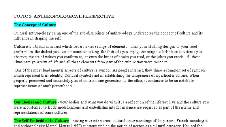 ANTH 101: The Concept of Culture in Anthropology - Studocu