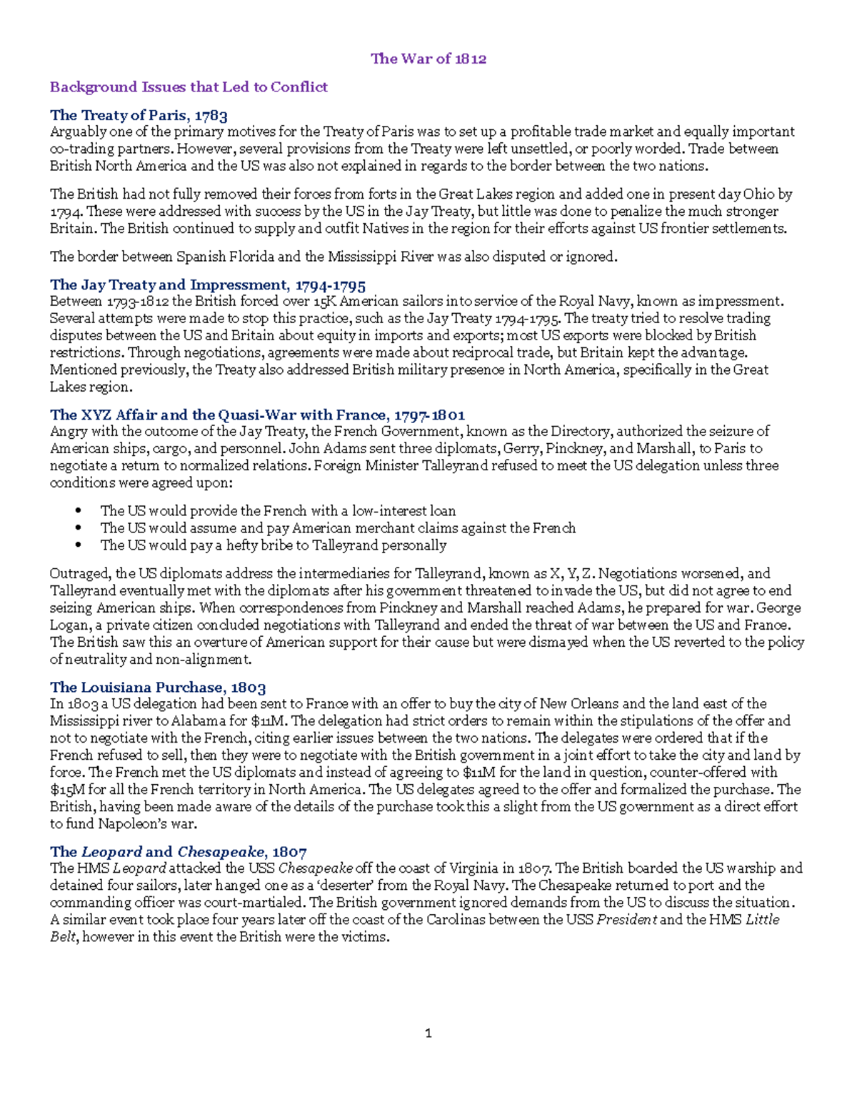 The War of 1812: Causes, Key Events, and Treaty of Ghent Analysis (HIST ...