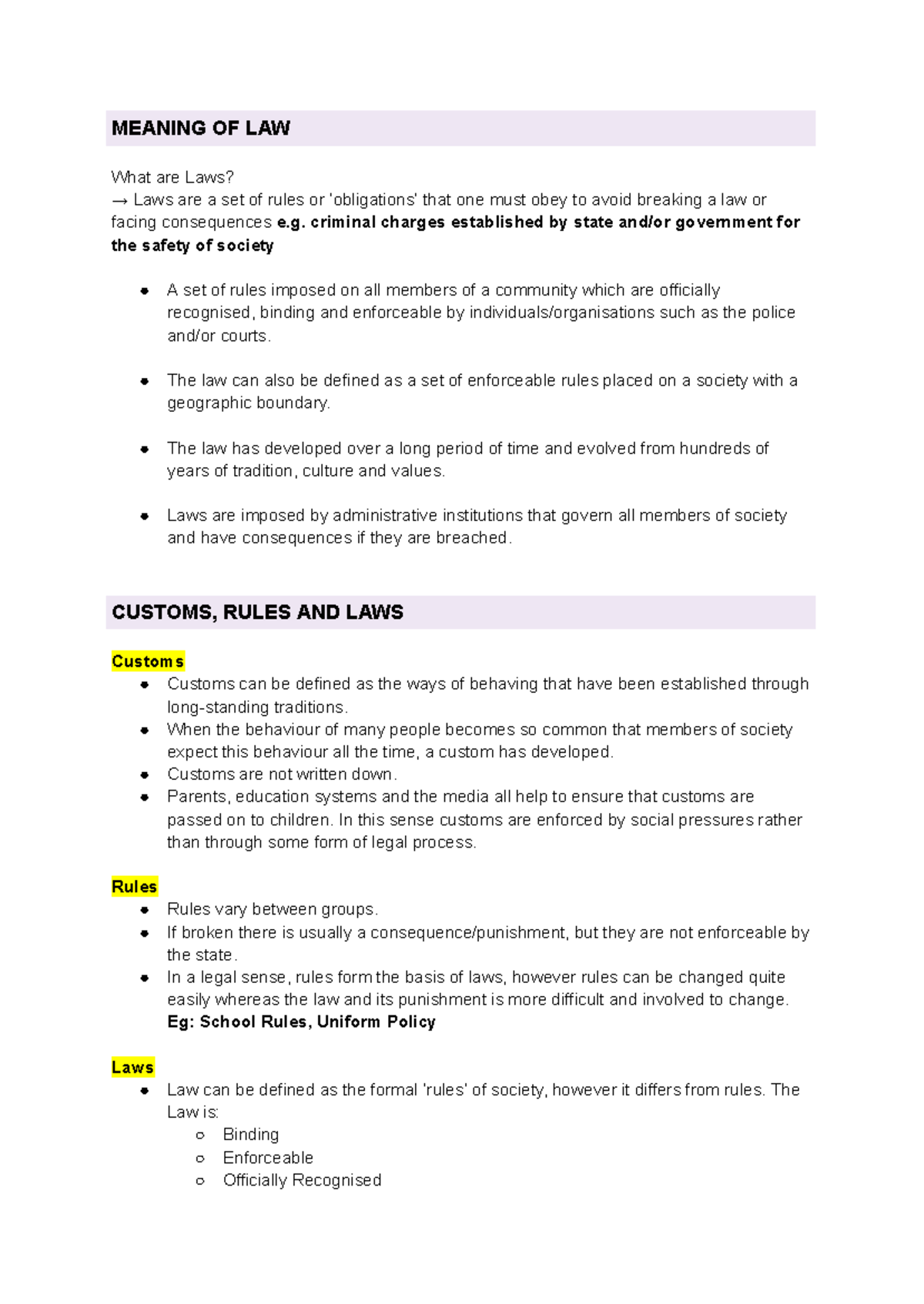 Legal Studies - MEANING OF LAW: Understanding Laws, Customs, and ...