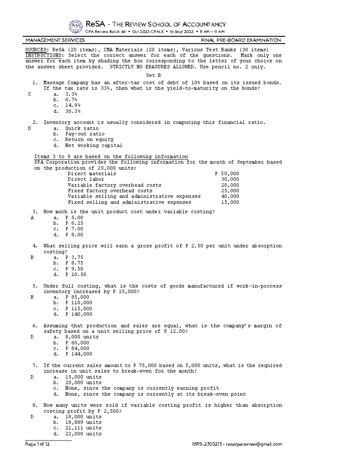 ReSA Batch 46 CPALE Management Services Final Exam Review and Answer ...