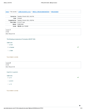Calculus Based Physics 2 PQ1-Prelim exam - CALCULUS BASED PHYSICS 2 Question 1 Complete Mark 1 ...