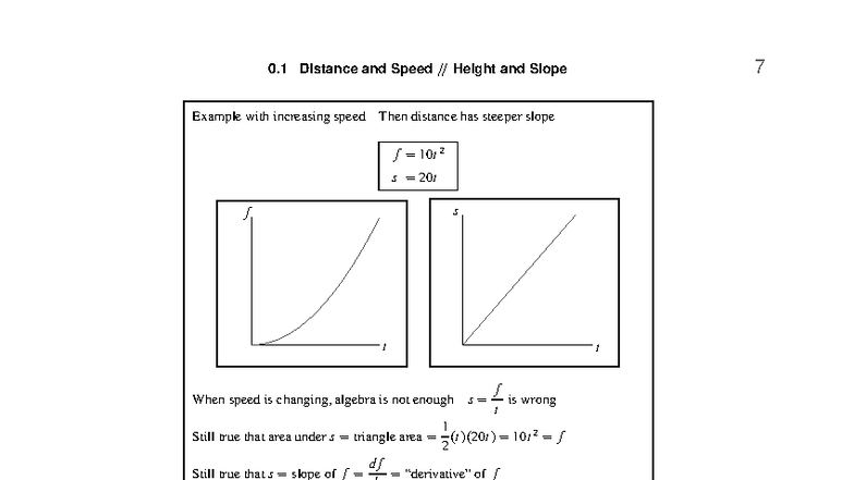 Calculus Notes Summary: Distance, Speed, and Slope Examples - Studocu