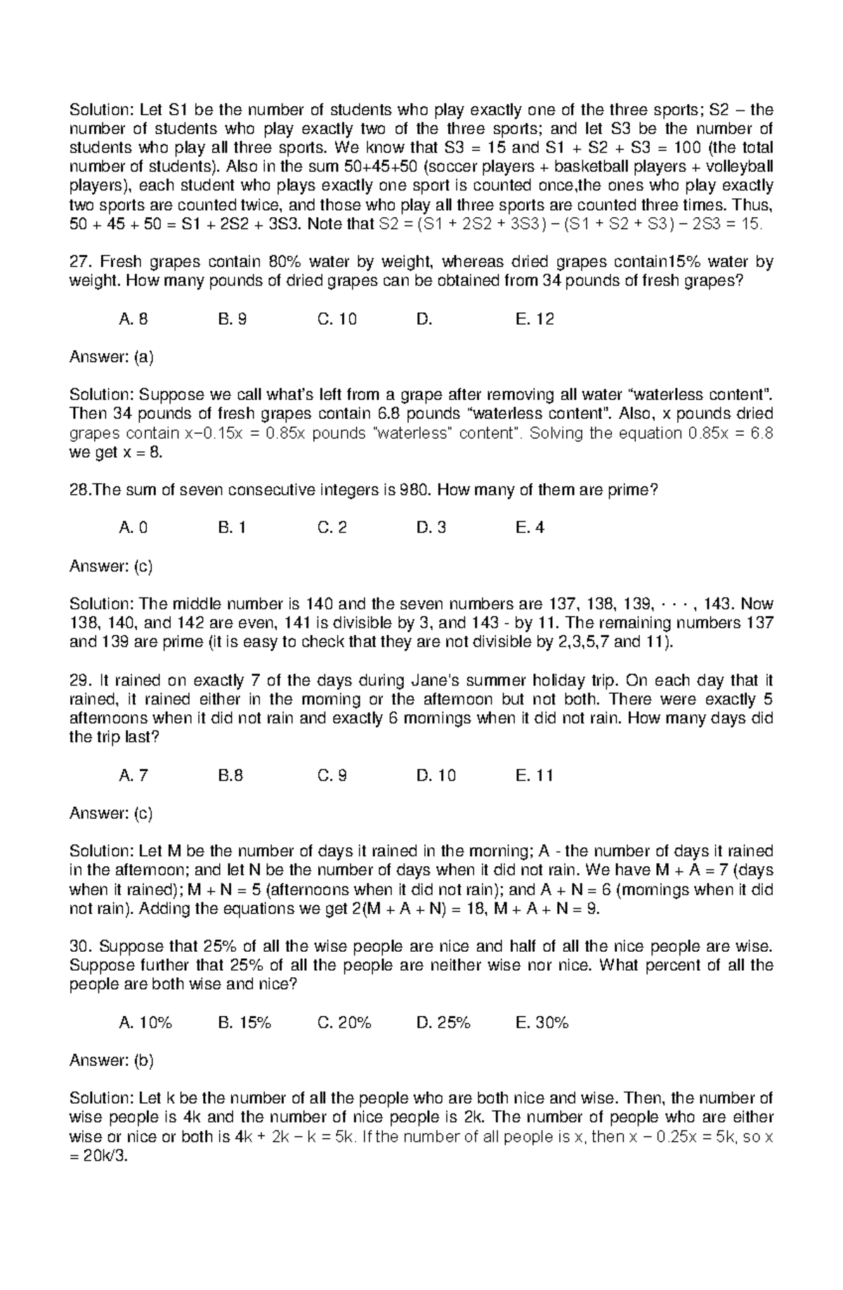 Math Reviewer for Civil Service Exam 7: Problem Solutions and ...
