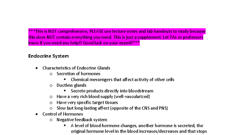Endocrine and Reproductive Systems Overview - Supplementary Notes - Studocu