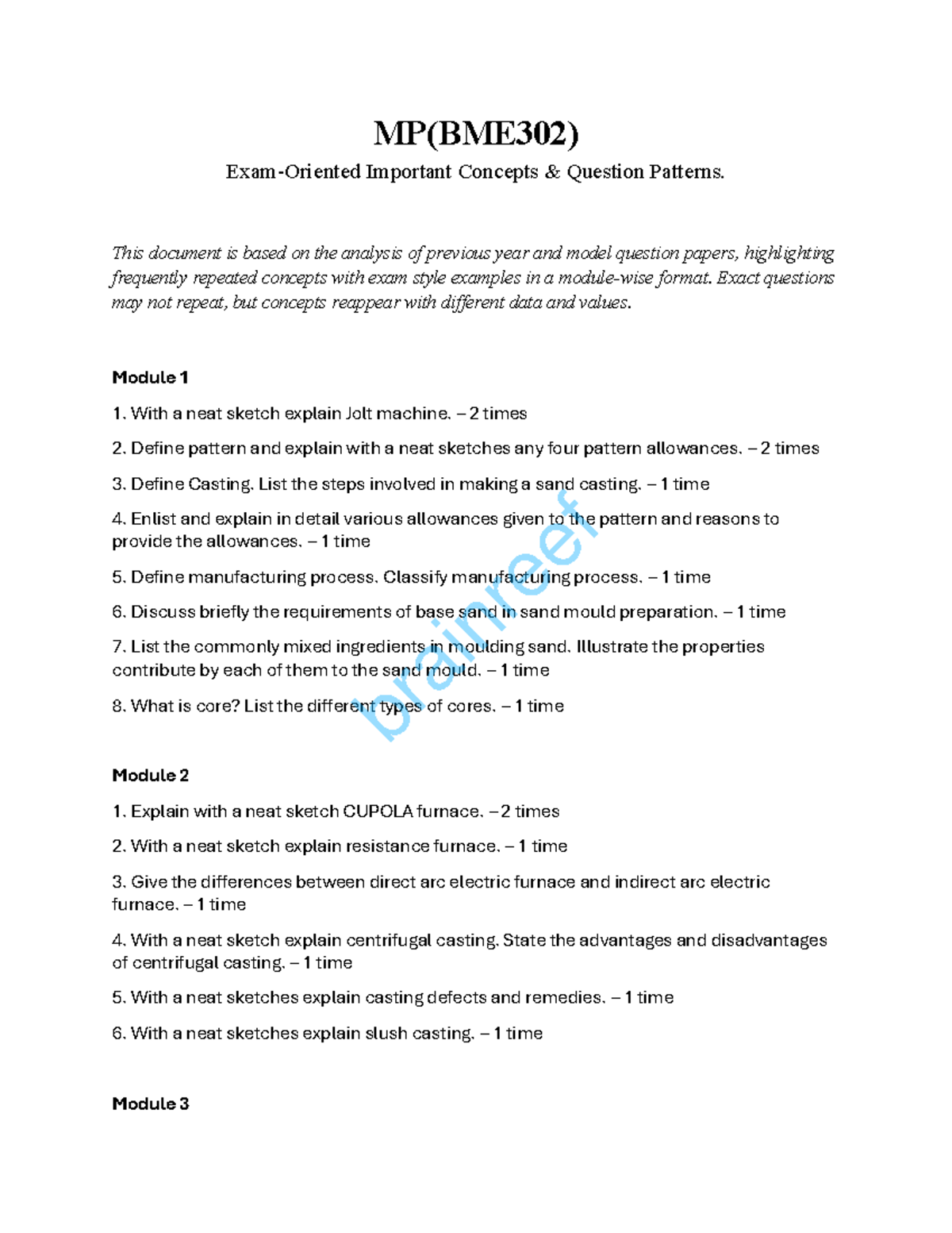 MP(BME302) Key Concepts & Question Patterns for Exam Prep - Studocu