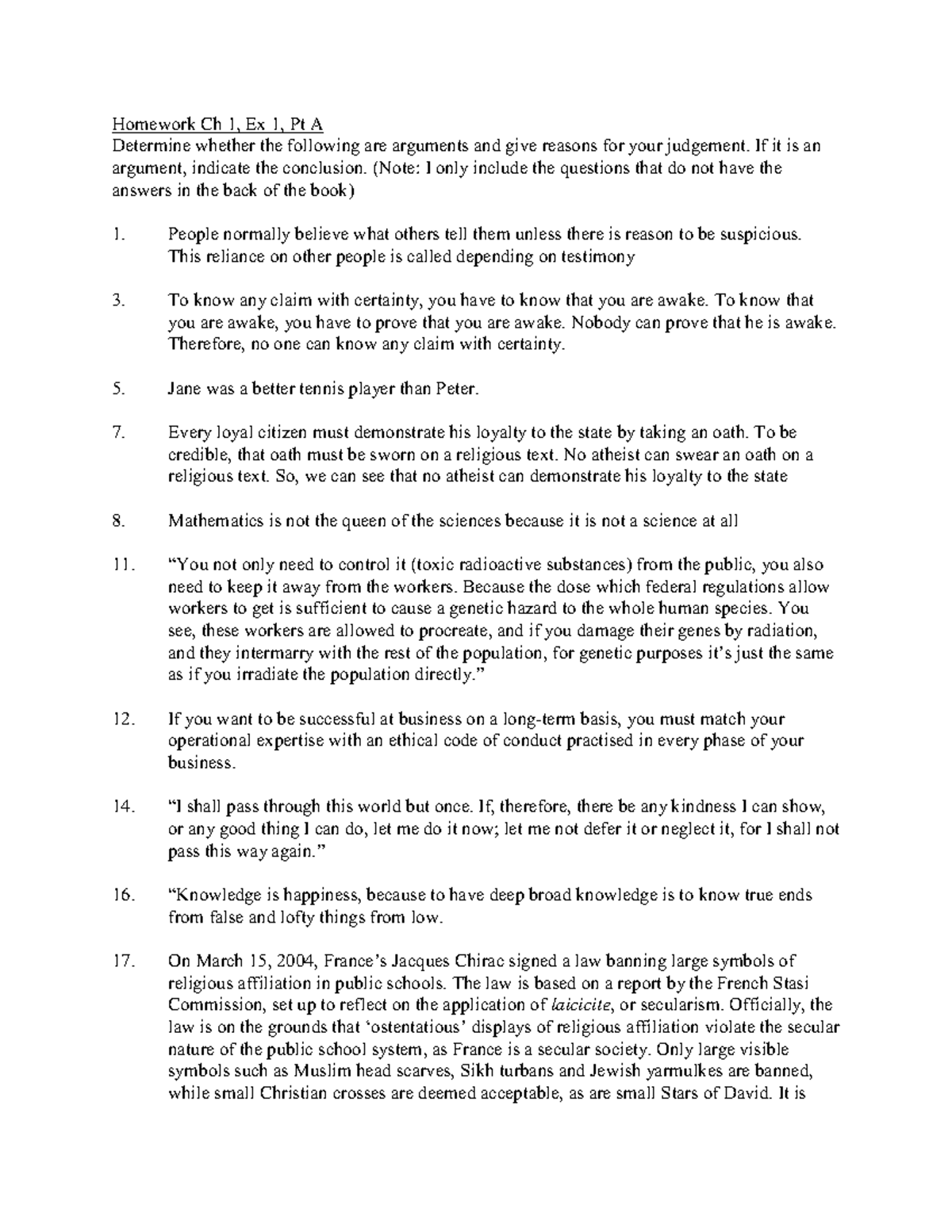Homework PHIL 101: Ch 1, Ex 1 & 2 - Argument Analysis - Studocu